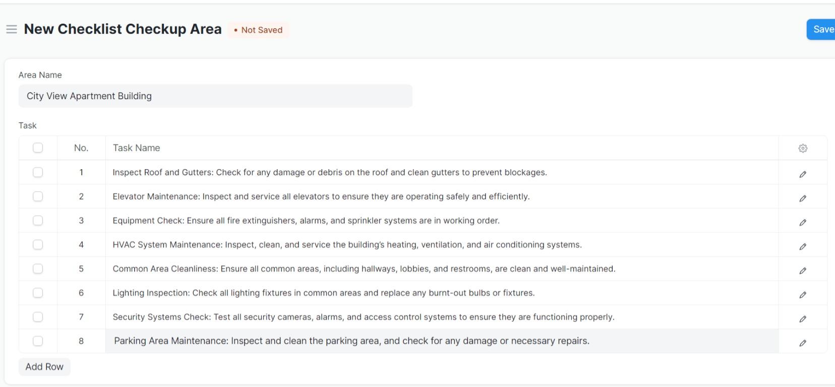 Checklist Checkup Area